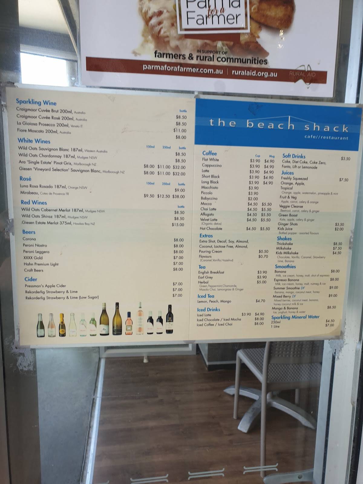 Menu at The Beach Shack Cafe, Currumbin