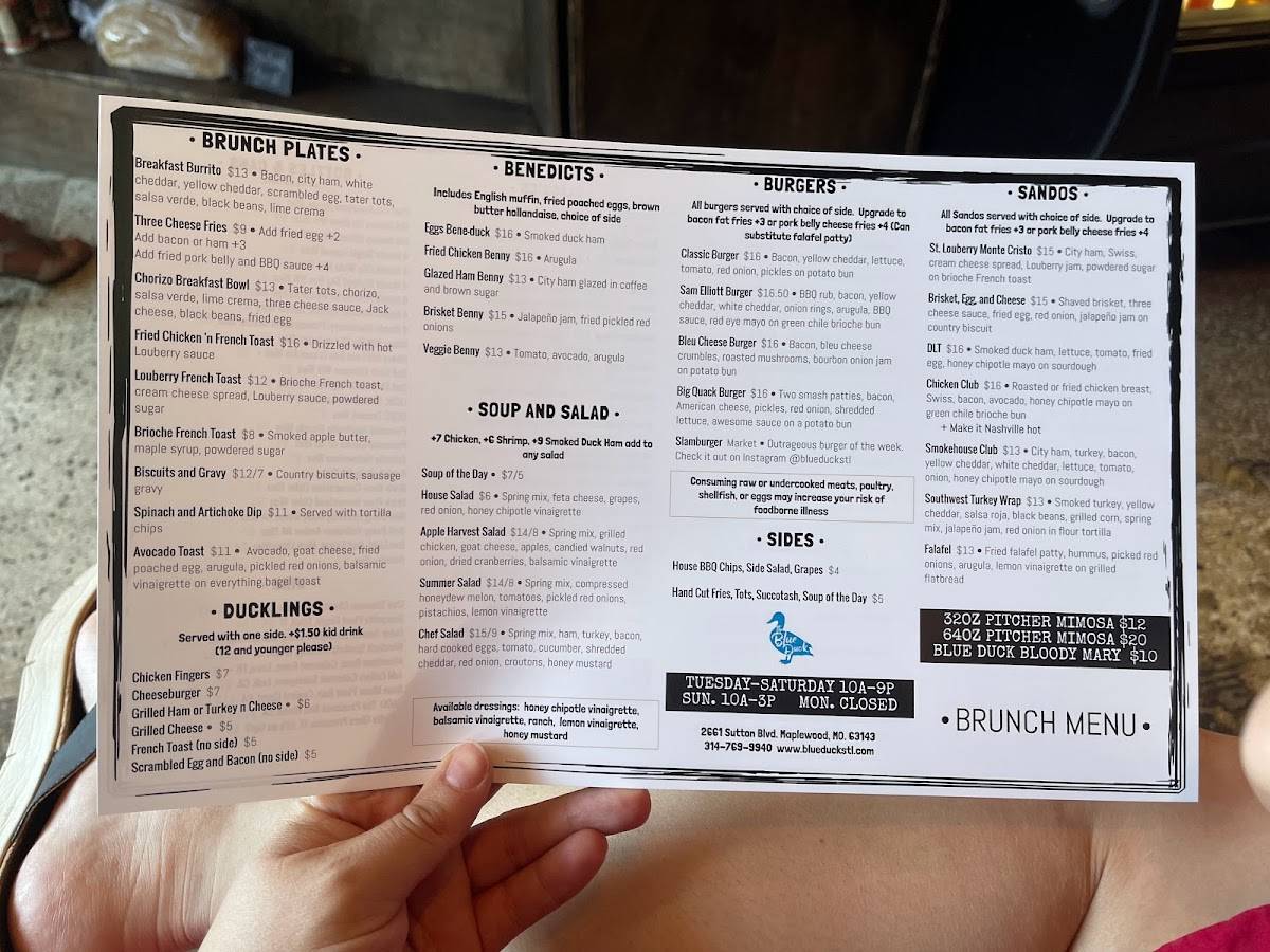Menu at The Blue Duck restaurant, Maplewood