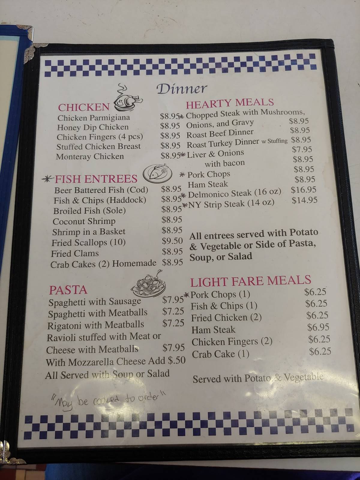 Menu at The Bluebird 2 Diner restaurant, Factoryville