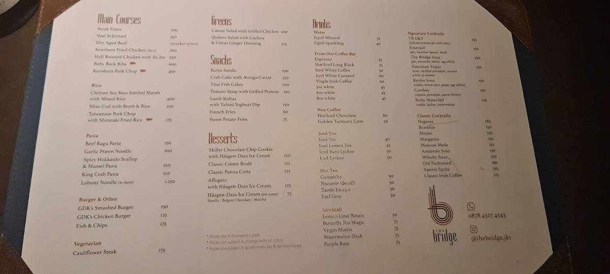 Menu at The Bridge by GDK restaurant, South Jakarta