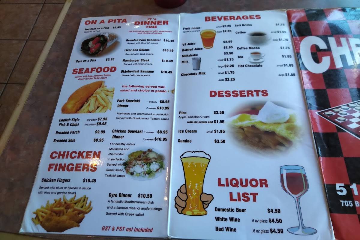 Menu at The Checkerboard Restaurant, Kitchener