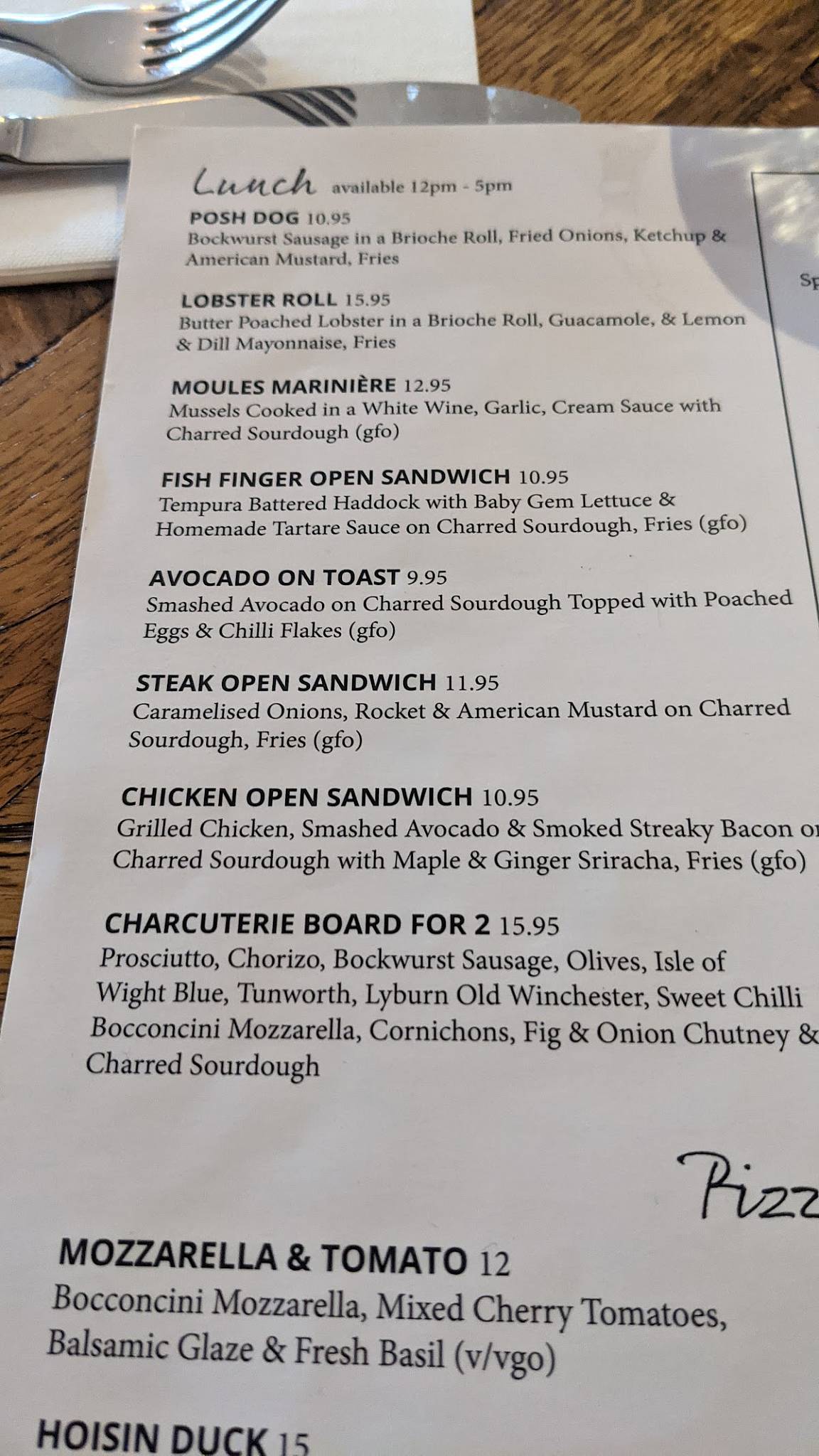 Menu at The Goat at Downton restaurant, Downton