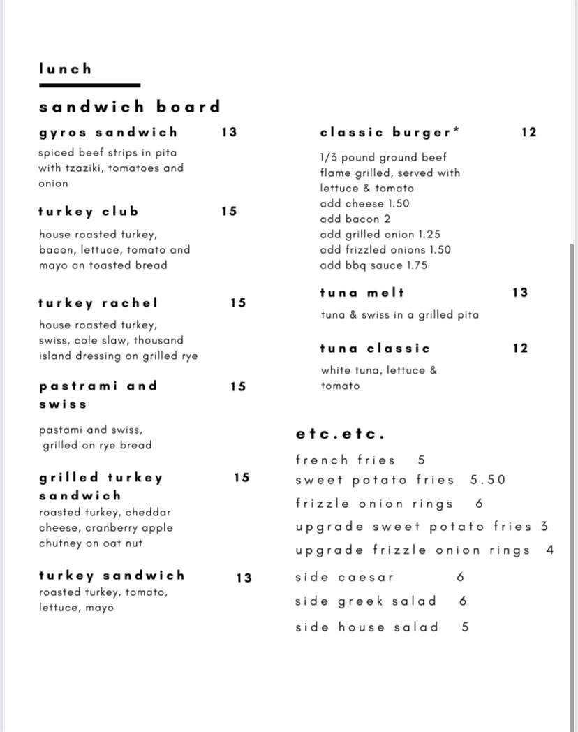 Menu at The Good Table restaurant, Cape Elizabeth