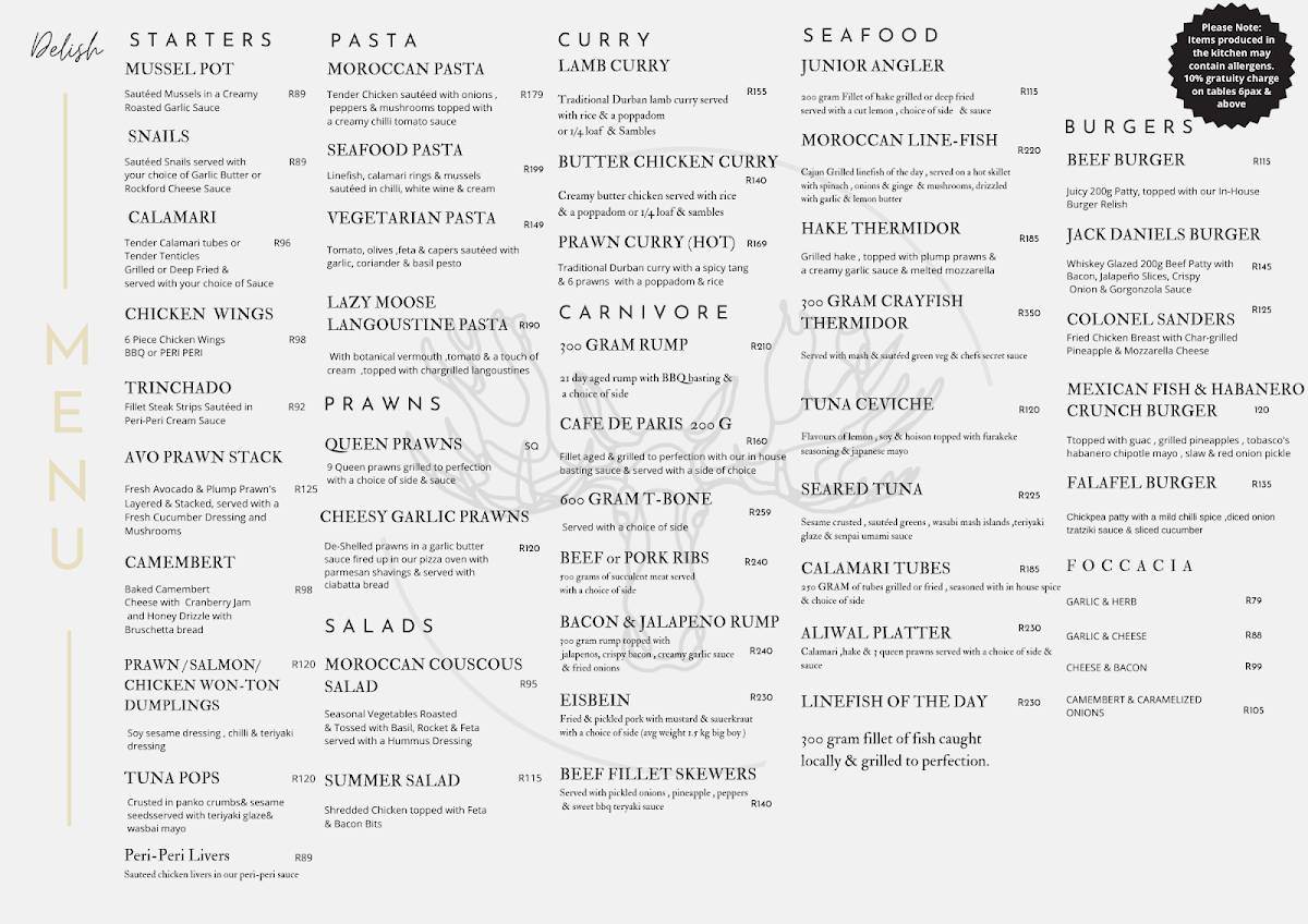 Menu at The Lazy Moose Restaurant & Lodge, Ezembeni