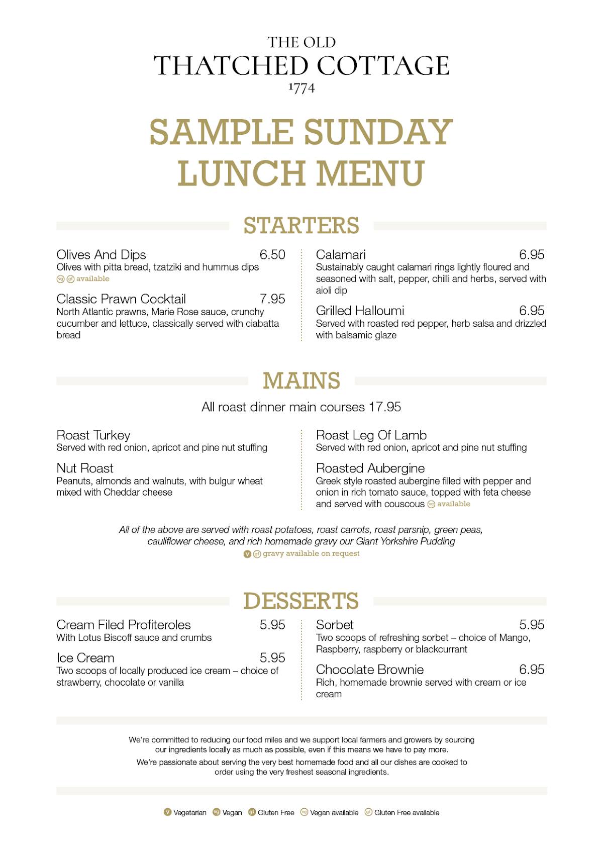 Menu at The Old Thatched Cottage Restaurant, Weston-super-Mare