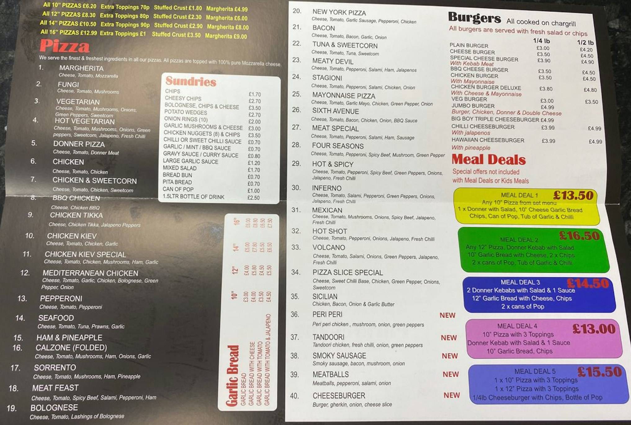 Menu at The Pizza Slice restaurant, Durham