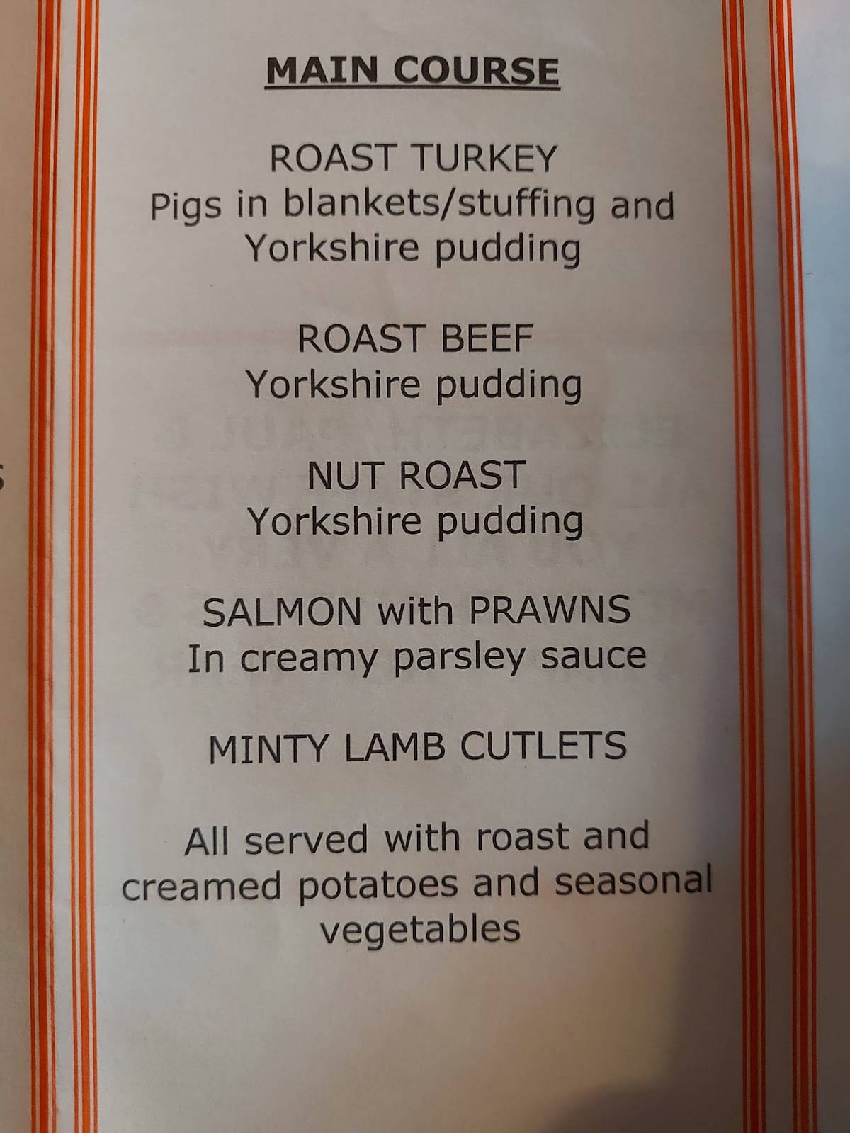 Menu at The Red Lion restaurant, Wisbech