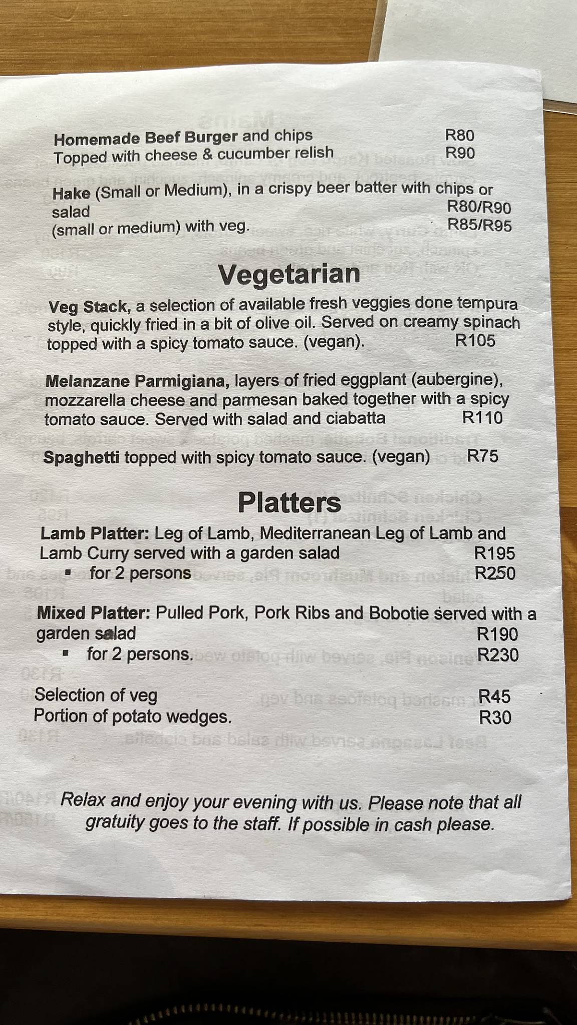 Menu at The Rude Chef restaurant, Prince Albert