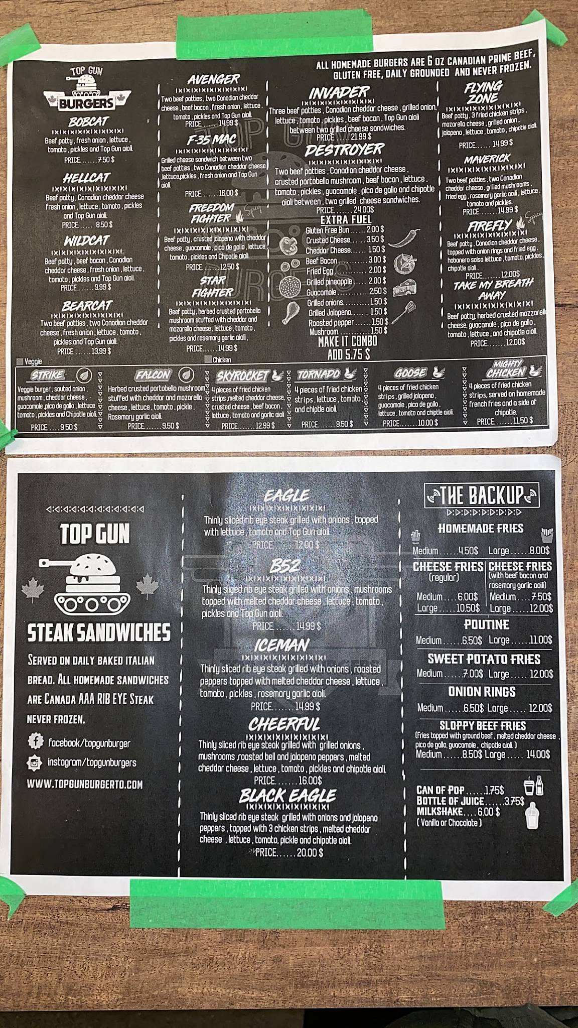 Carta del restaurante Top Gun Burger (Keele St.), Vaughan