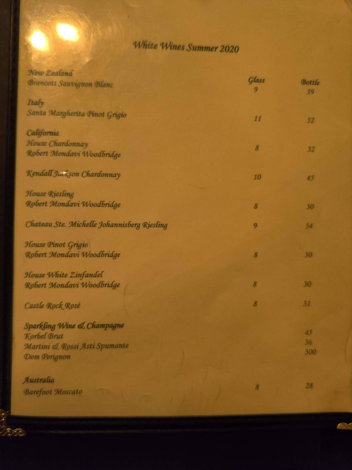 Menu at Top of the 80's restaurant, West Hazleton