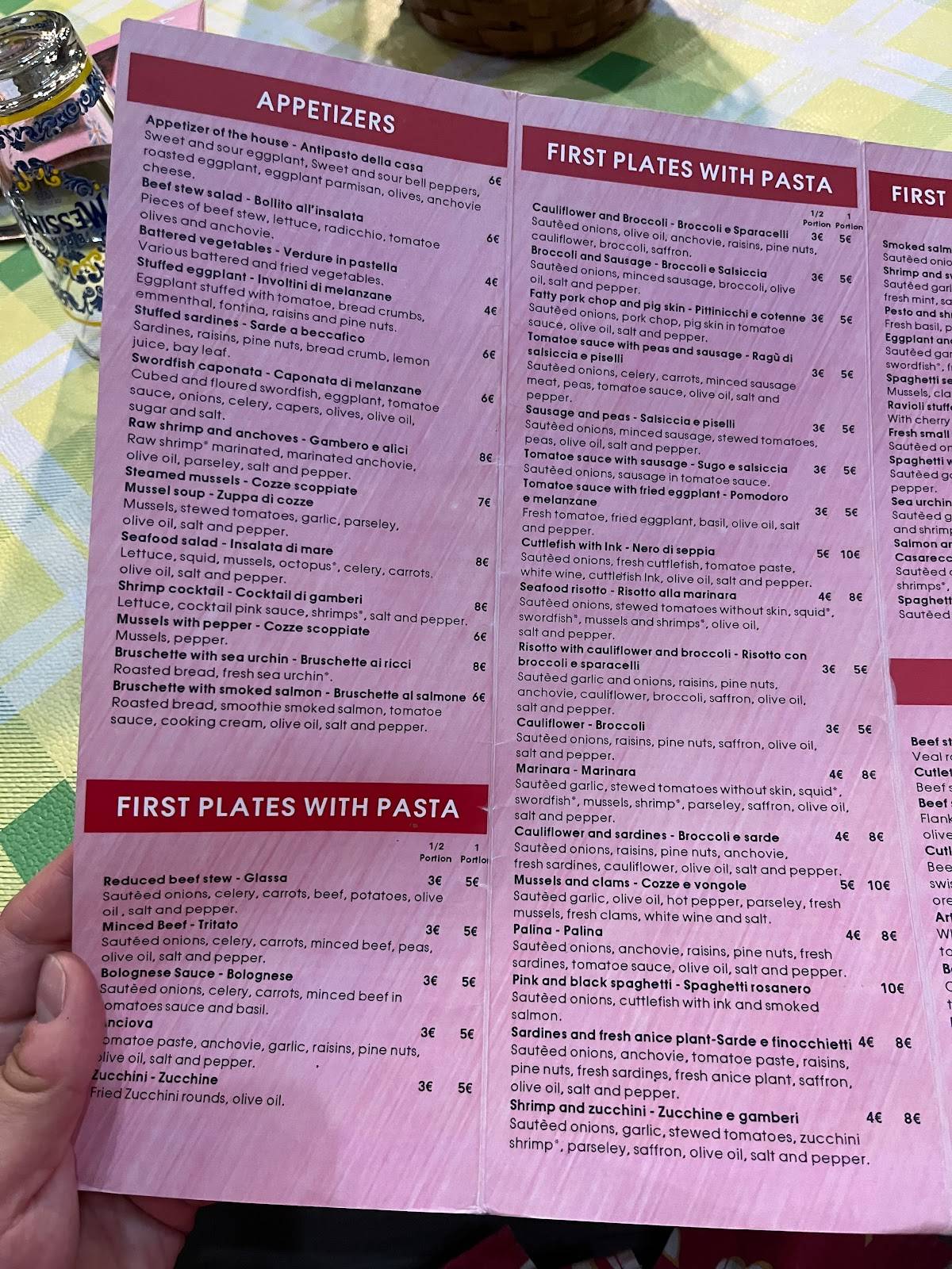 Menu da Trattoria Al Vecchio Club Rosanero, Palermo