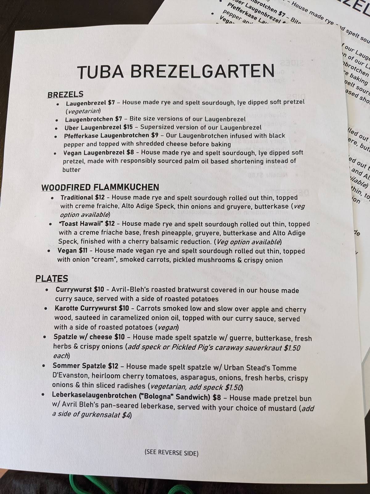 Menu at Tuba Baking Co. restaurant, Dayton, 517 6th Ave