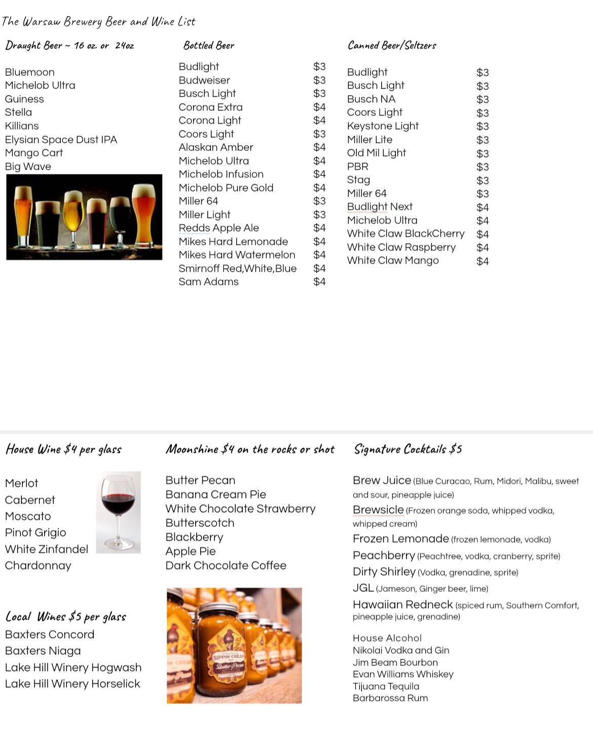 Menu at Warsaw Brewery LLC restaurant, Warsaw