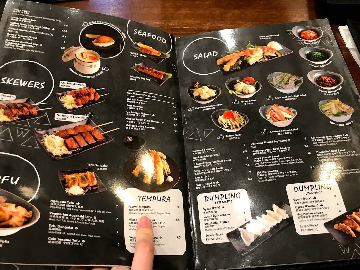 Menu at Waya Japanese restaurant, Glen Waverley