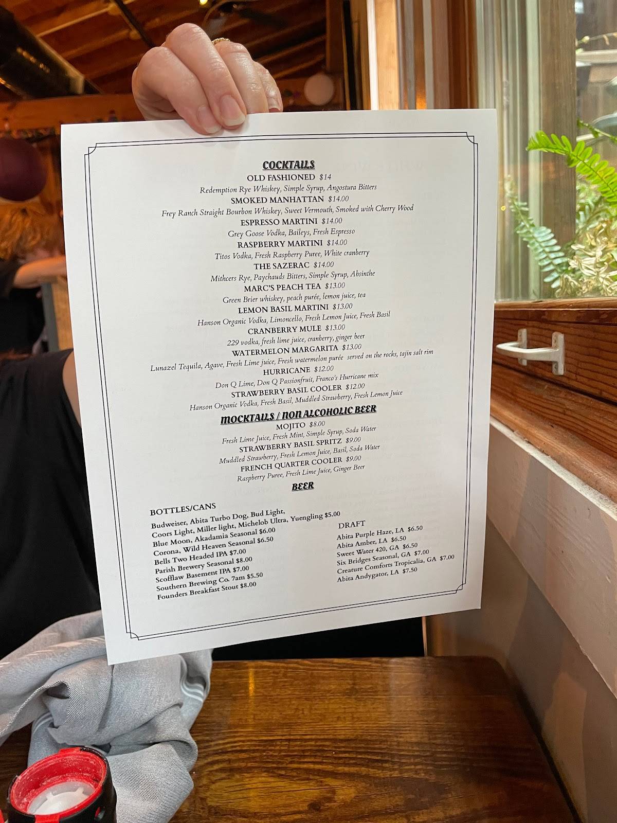 Menu at Wegman's Bayou Louisiana Kitchen restaurant, Roswell