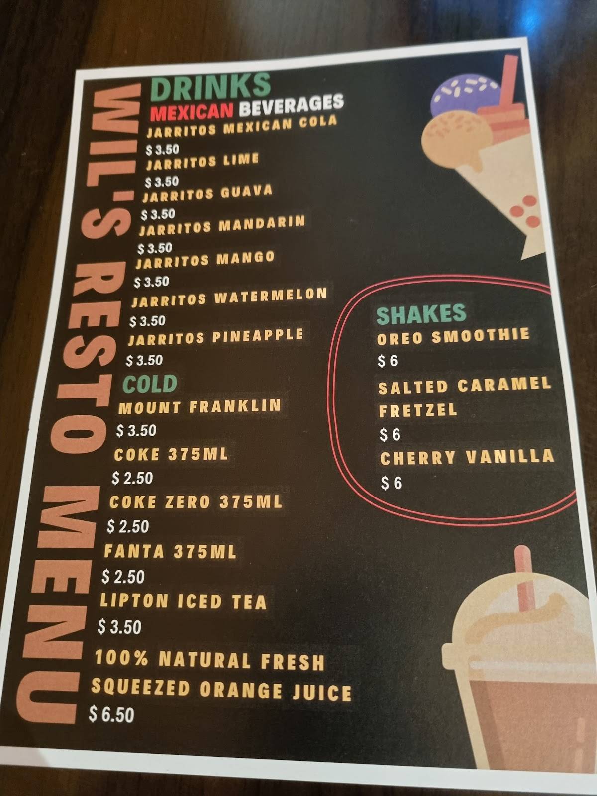 Menu at Wil's Resto restaurant, Sunnybank