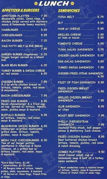 Menu at Yale Street Grill cafe, Houston