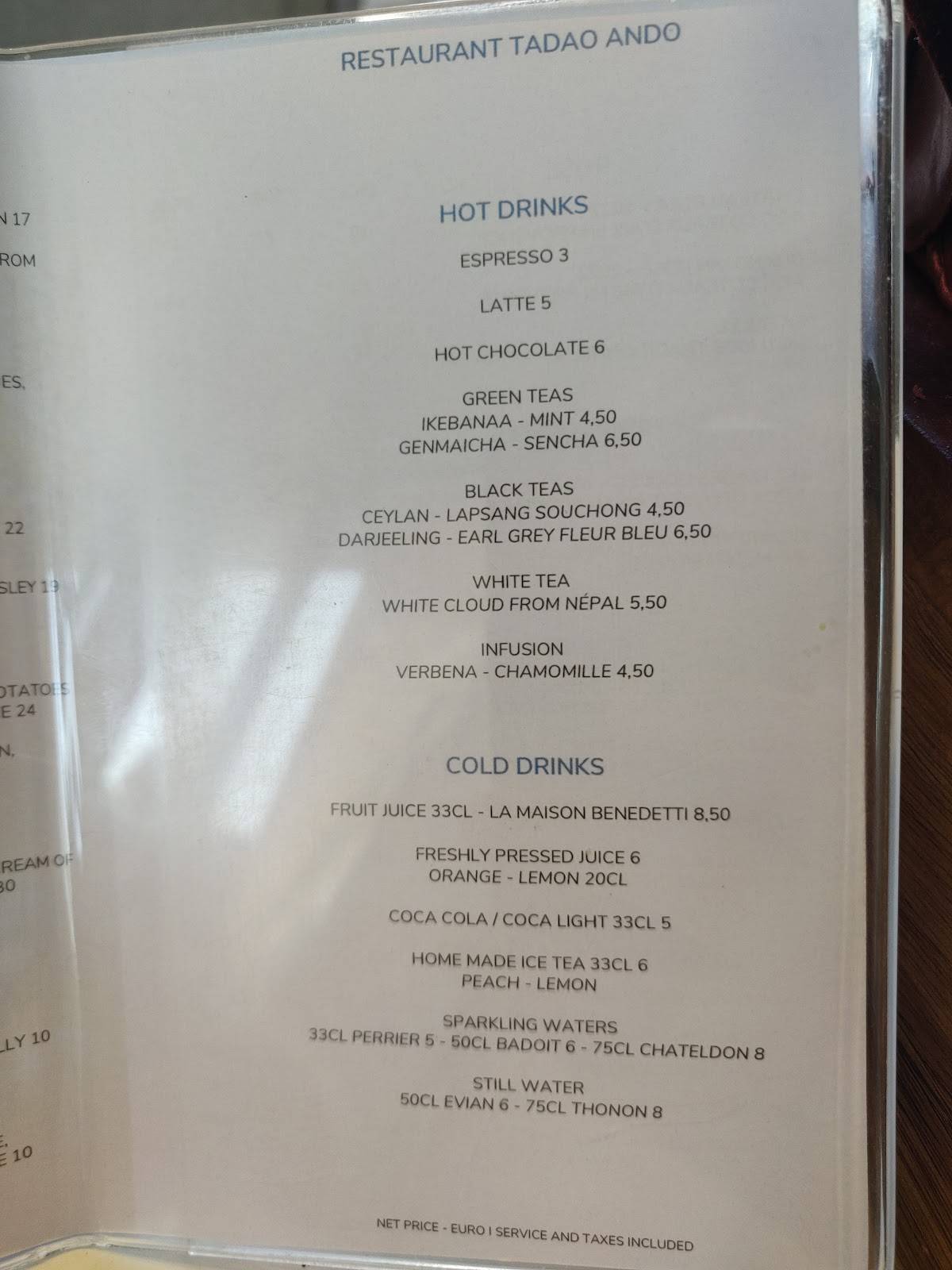 Menu au Restaurant de Tadao Ando, Le Puy-Sainte-Réparade