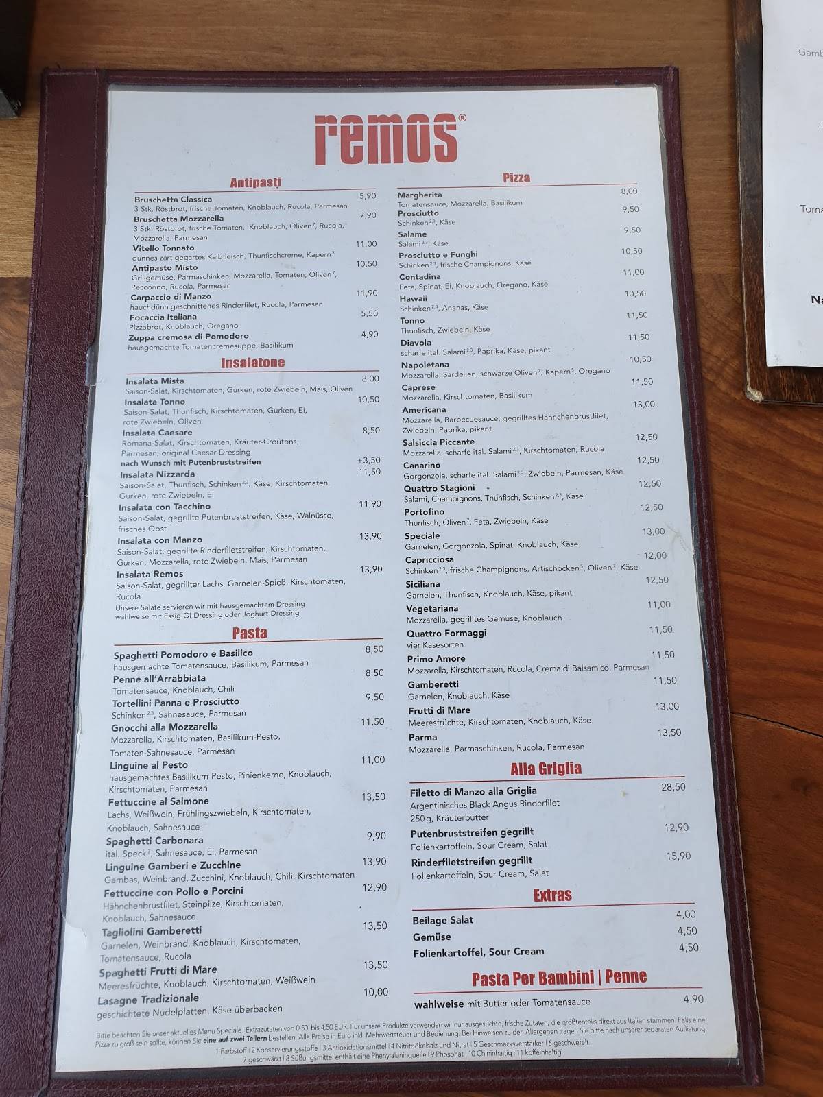 Speisekarte von remos Westerwald restaurant, Oberhonnefeld-Gierend ...