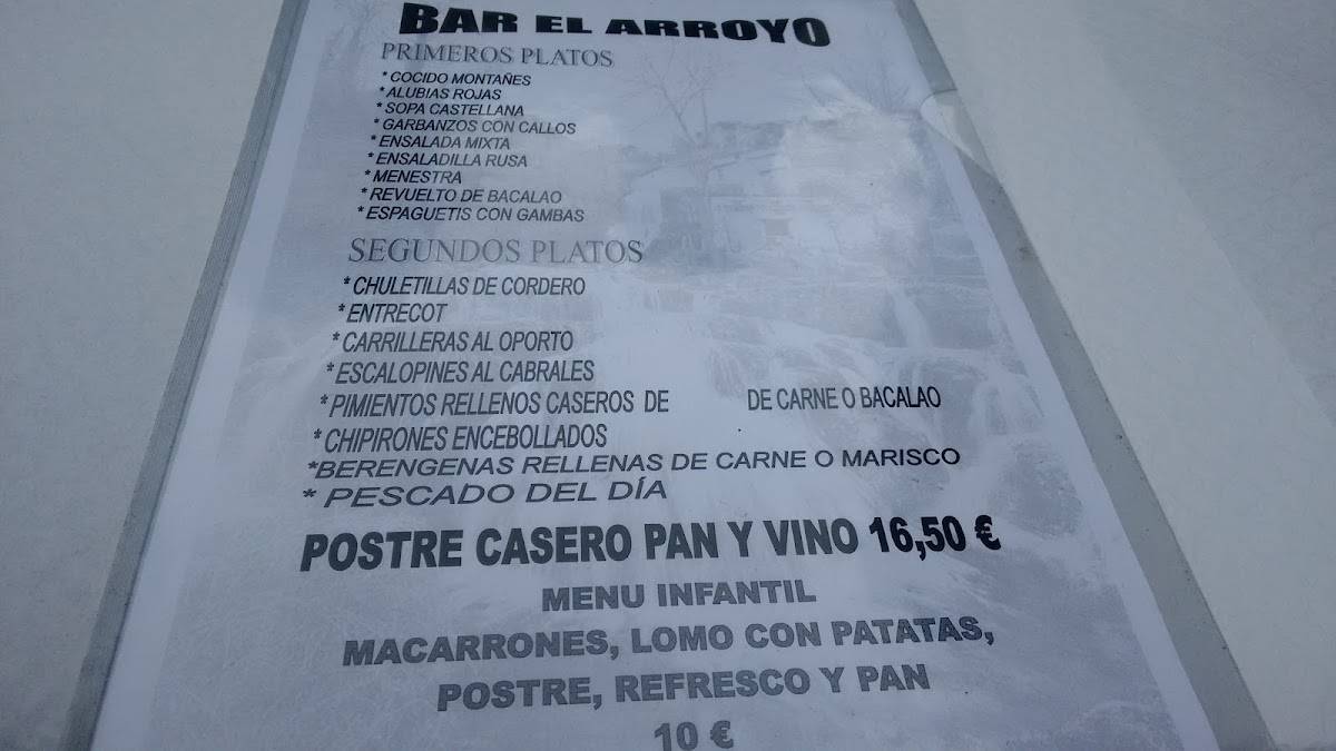 Carta de Restaurante El Arroyo, Orbaneja del Castillo