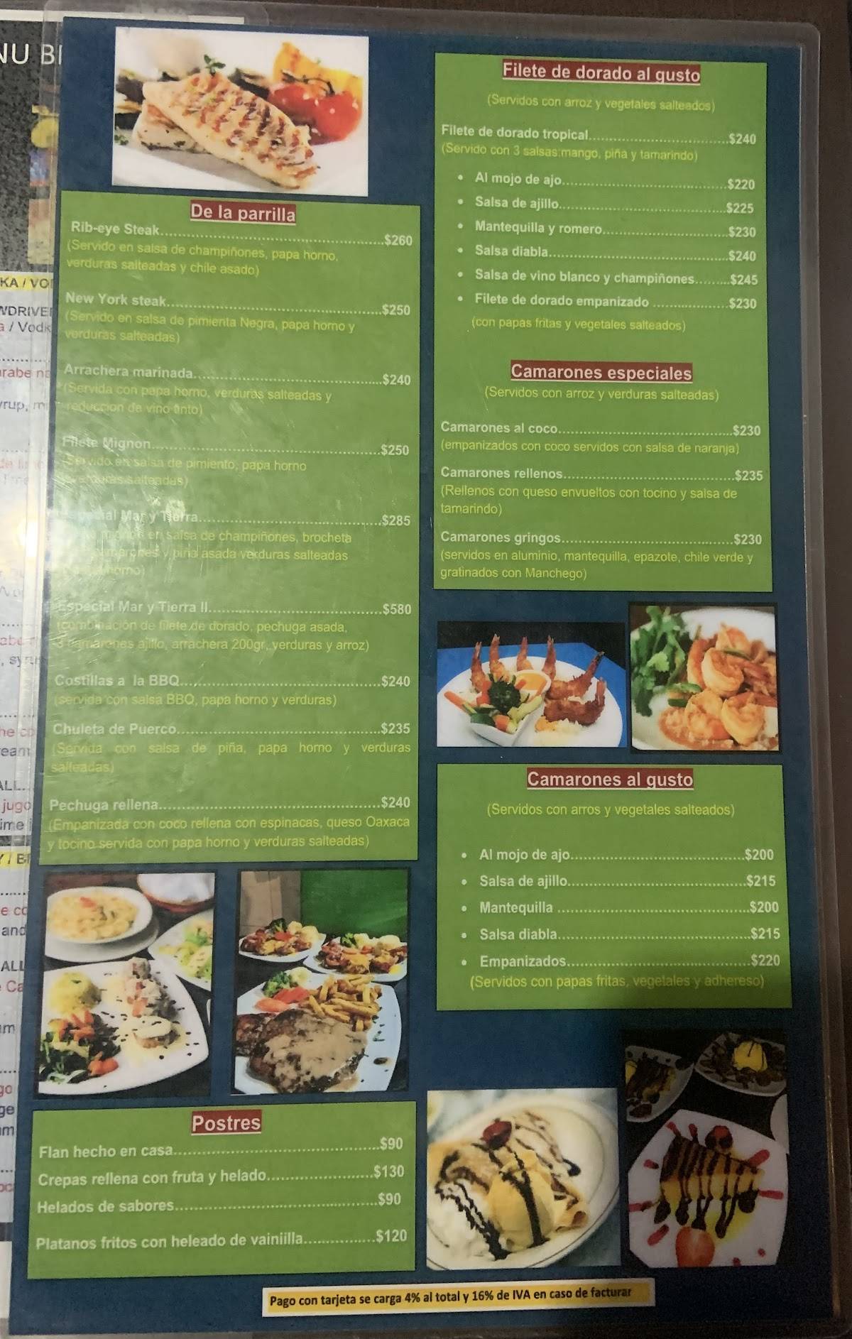 Menu at Restaurante Mar y Tierra Ixtapa, Ixtapa