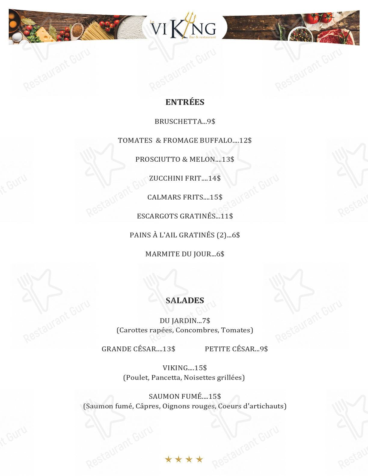 Menu au Le Viking Restaurant & Bar, Sainte-Marguerite-du-Lac-Masson