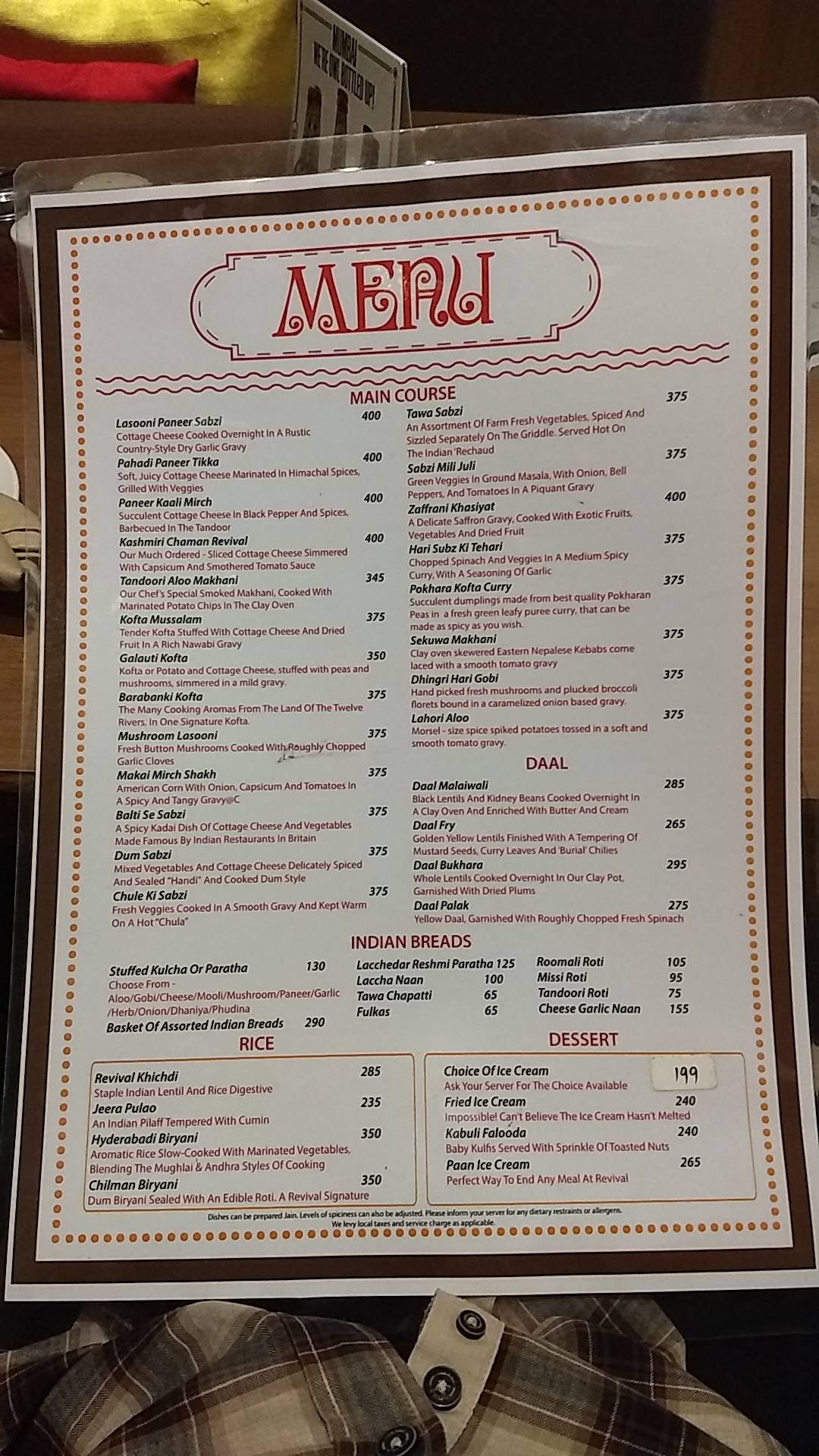 Menu at Revival Restaurant - Pure Veg and Jain Restaurant Sea Facing ...