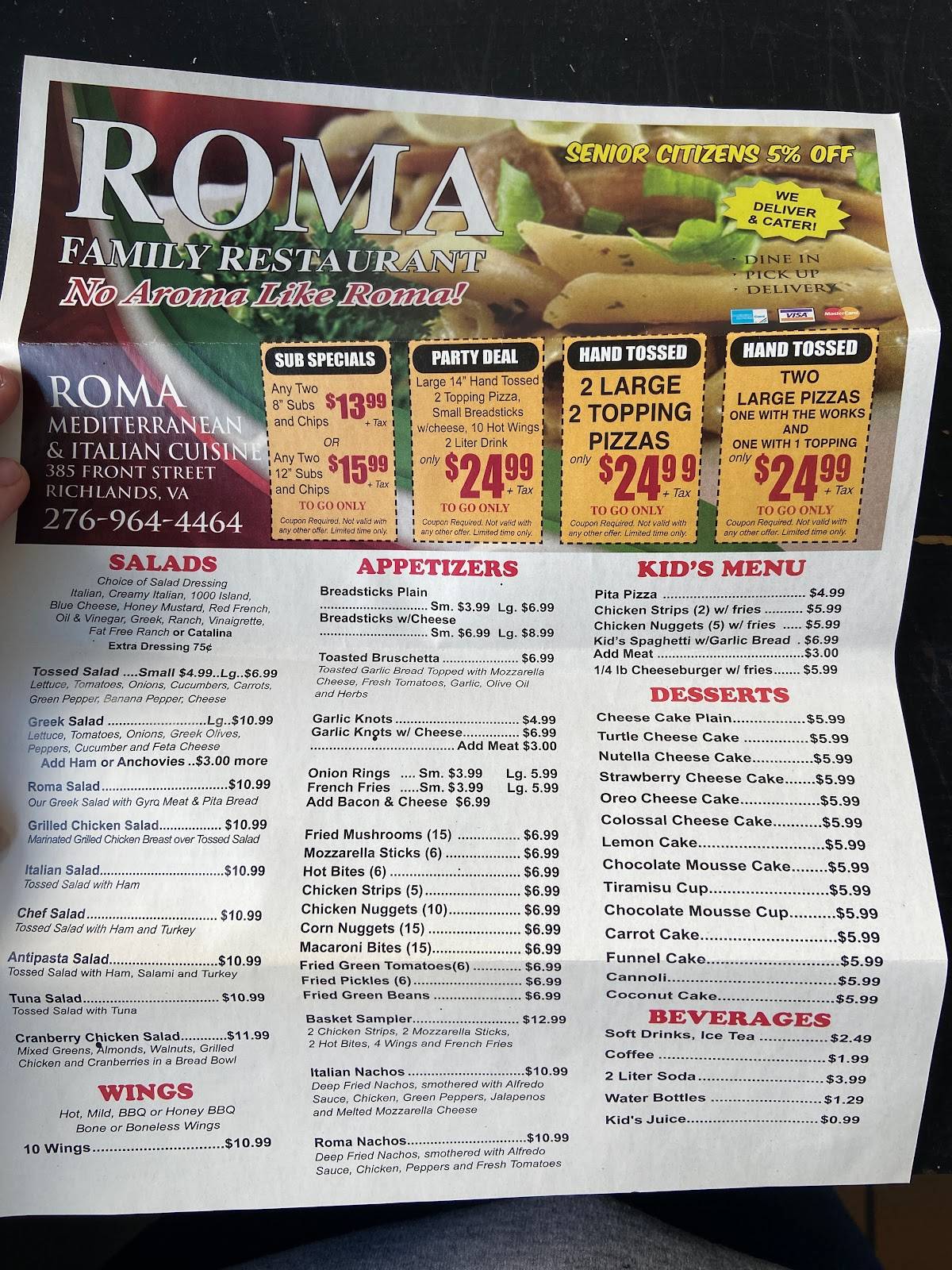 Menu at Roma Restaurant, Richlands