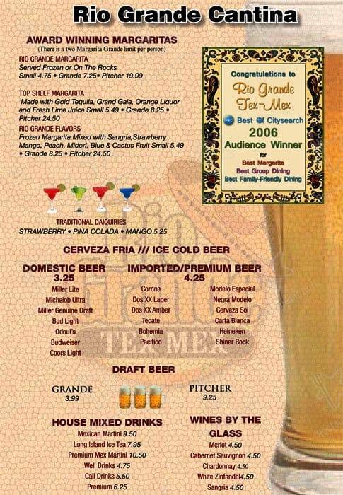 Menu at Rio Grande Tex Mex Restaurant, Hutto