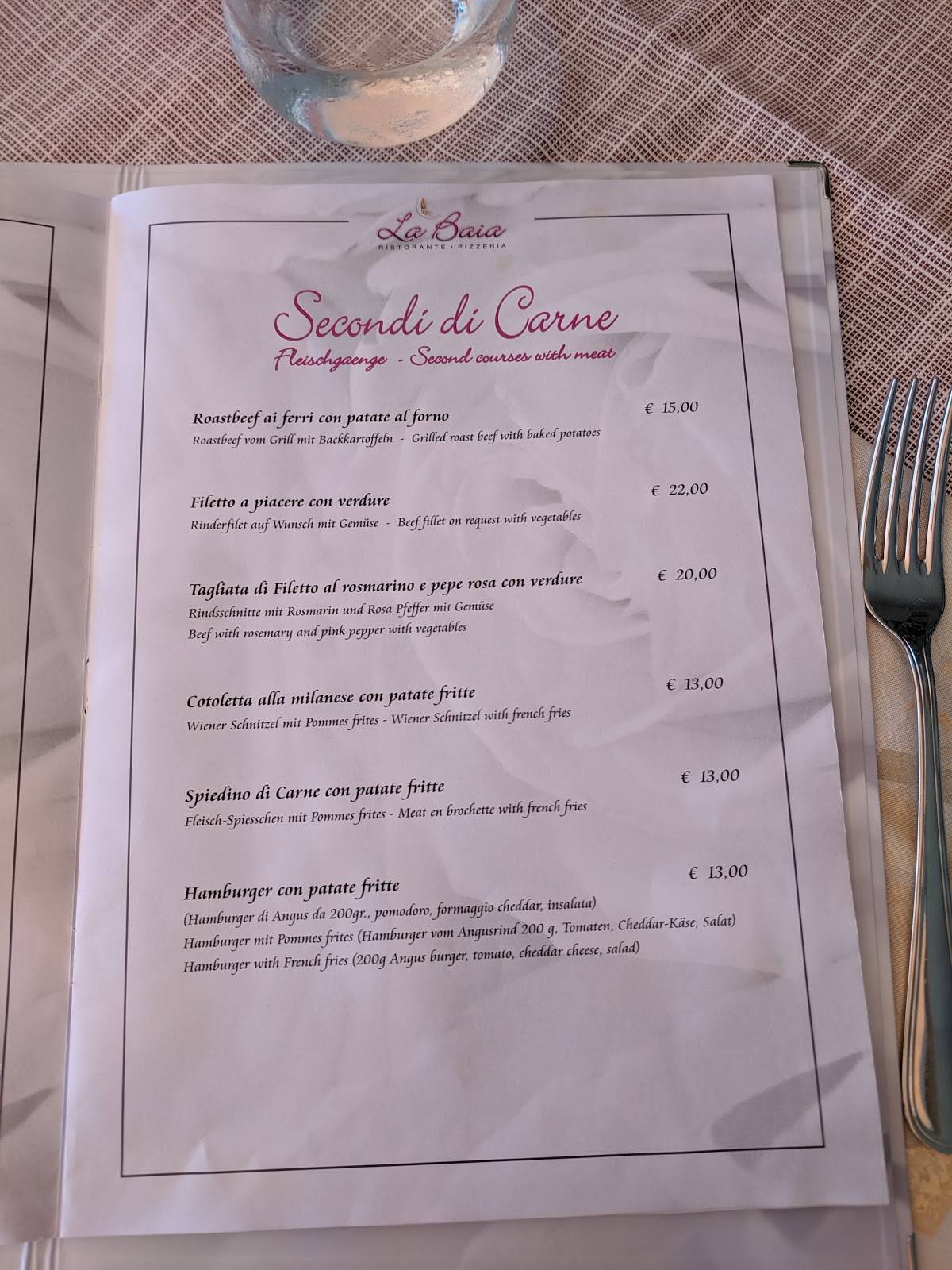 Menu da Ristorante La Baia, Duna Verde