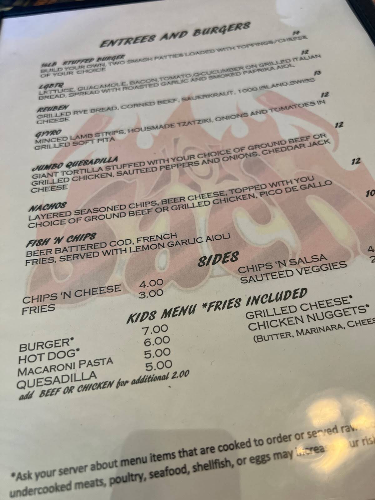 Menu at River Rock Cafe, Bay City