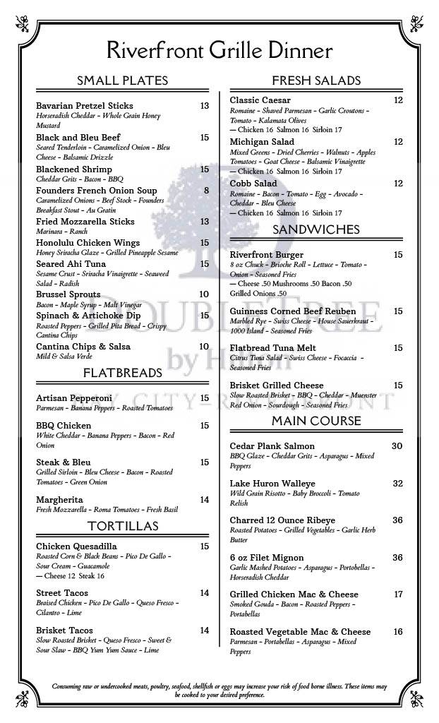 Menu at Riverfront Grille restaurant, Bay City