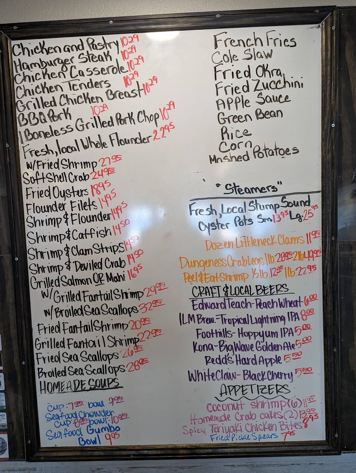 Menu at Riverview Cafe, Sneads Ferry