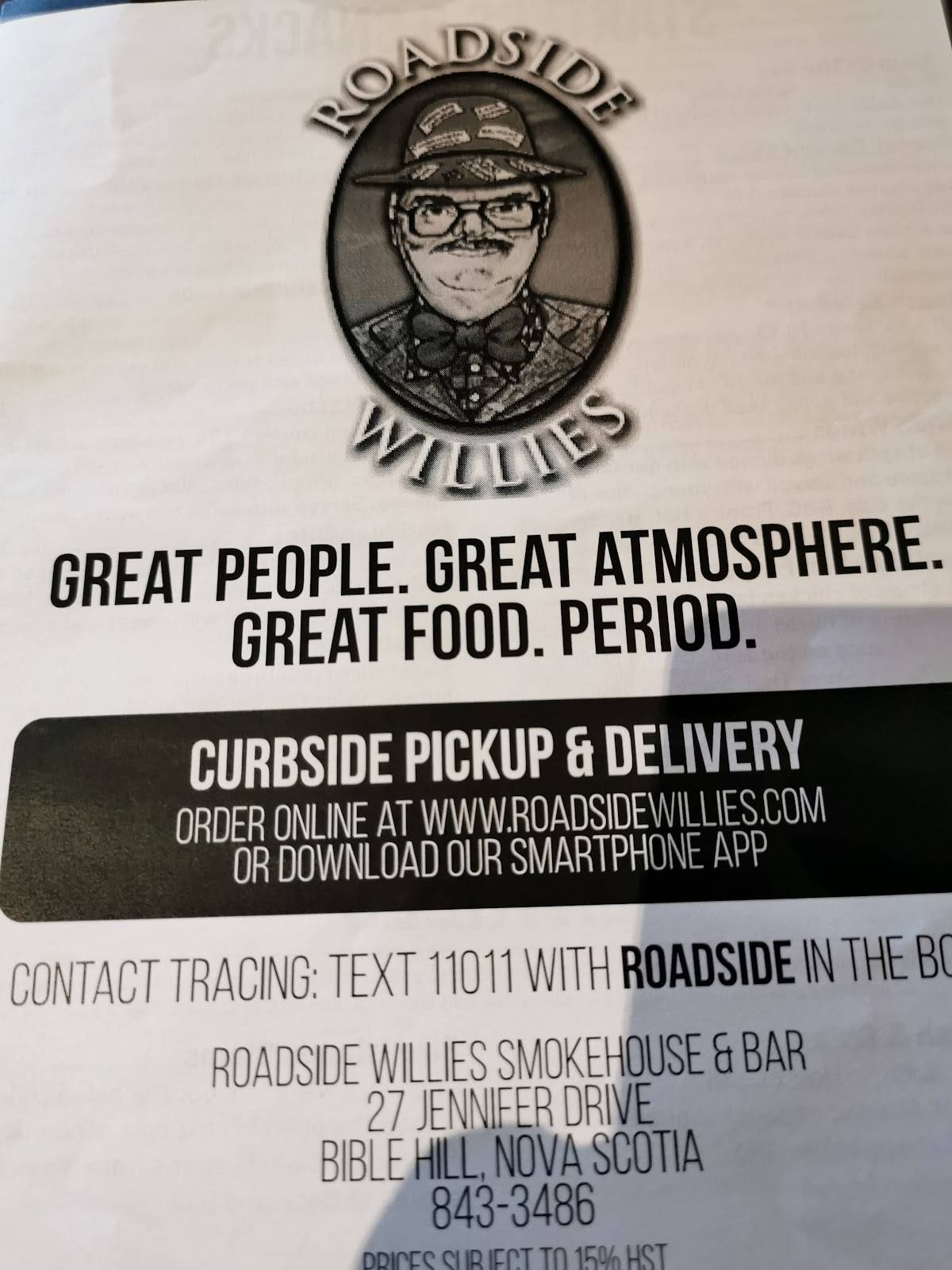 Menu at Roadside Willies Smokehouse & Bar, Truro