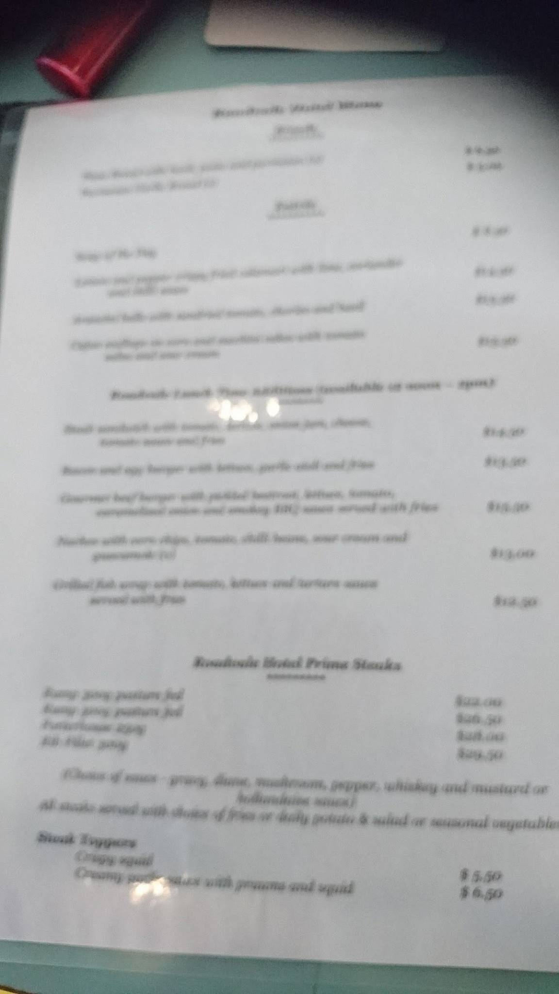 Menu at Roadvale Hotel pub & bar, Roadvale