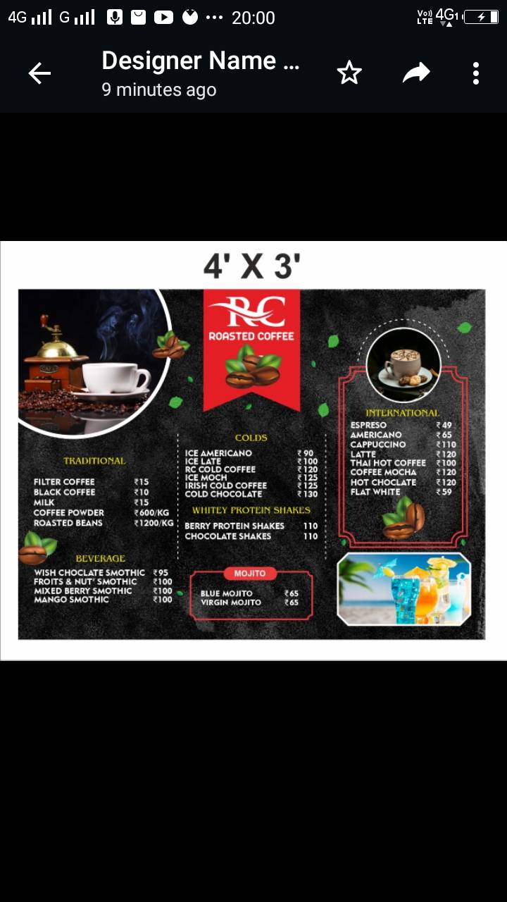 Menu at Roasted coffee, Chennai