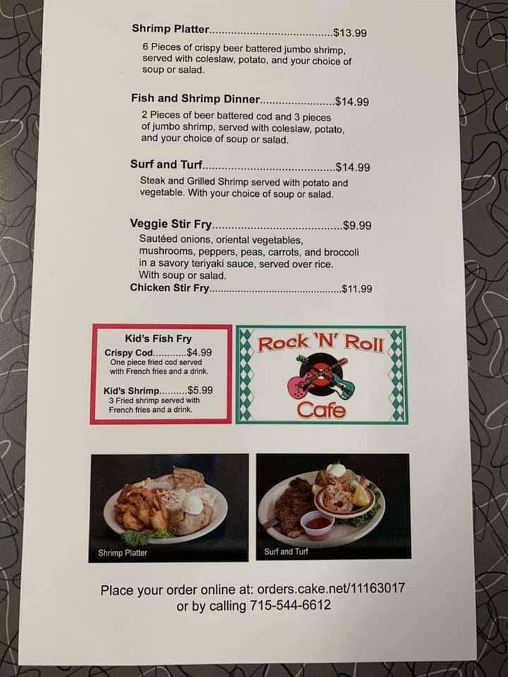 Menu at Rock N Roll Cafe, Stevens Point