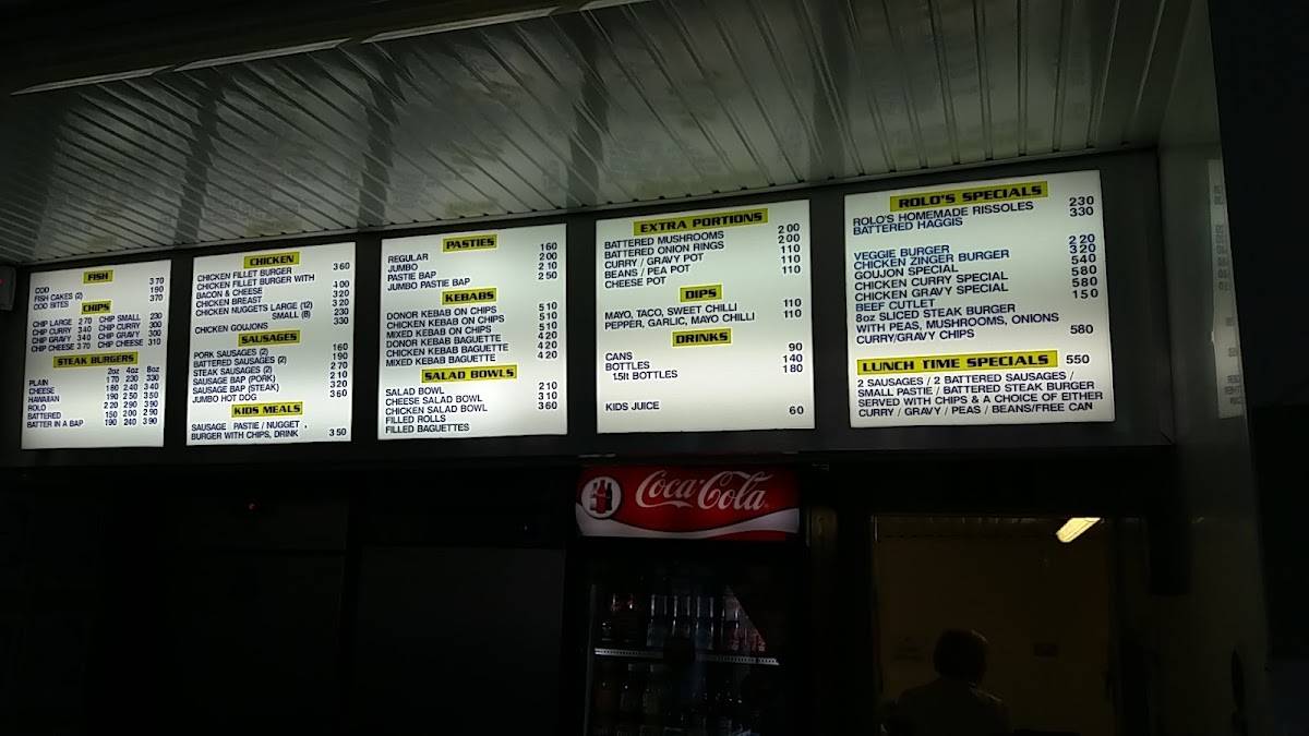 Menu at Rolos Traditional Fish and Chips fast food, Antrim