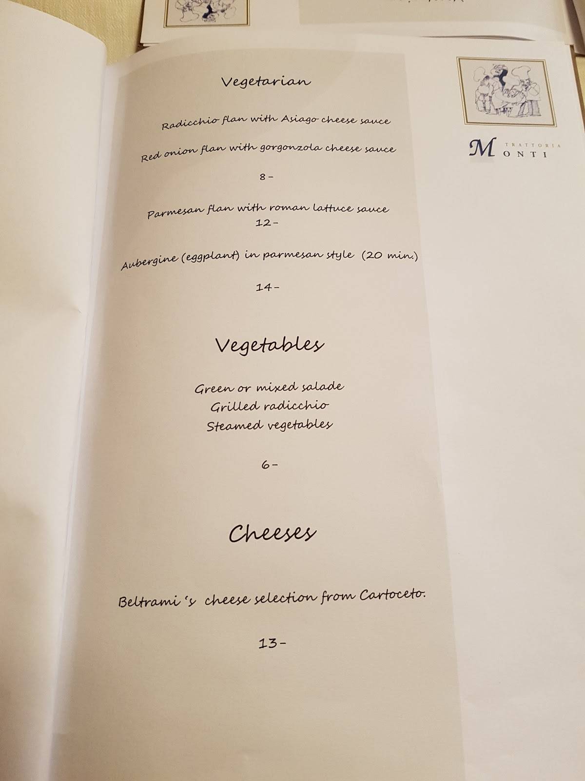 Menu da Trattoria Monti Roma ristorante, Roma, Via di S. Vito