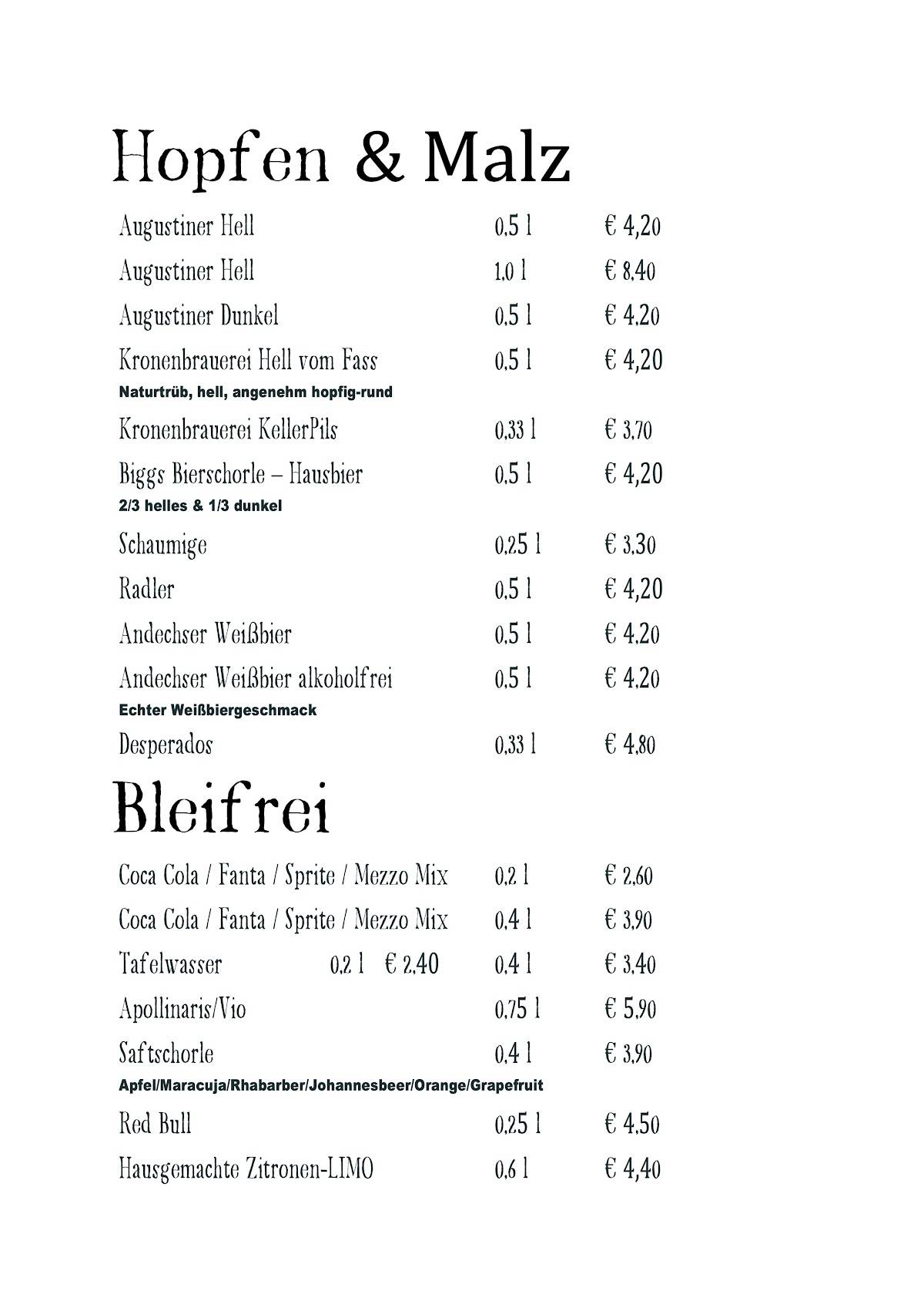 Speisekarte von Ronnie Biggs - Burger & Drinks pub & Bar, Ulm