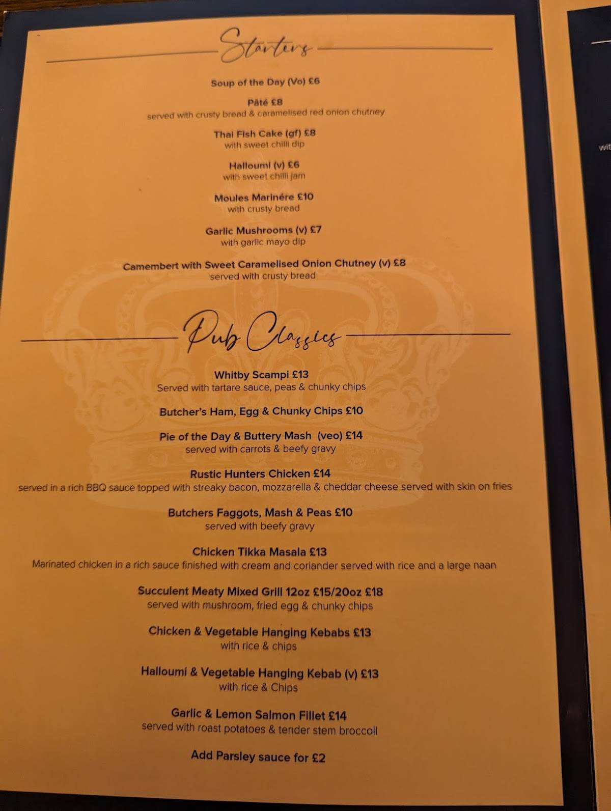 Menu at Rose & Crown Inn, Zouch pub & bar, Loughborough
