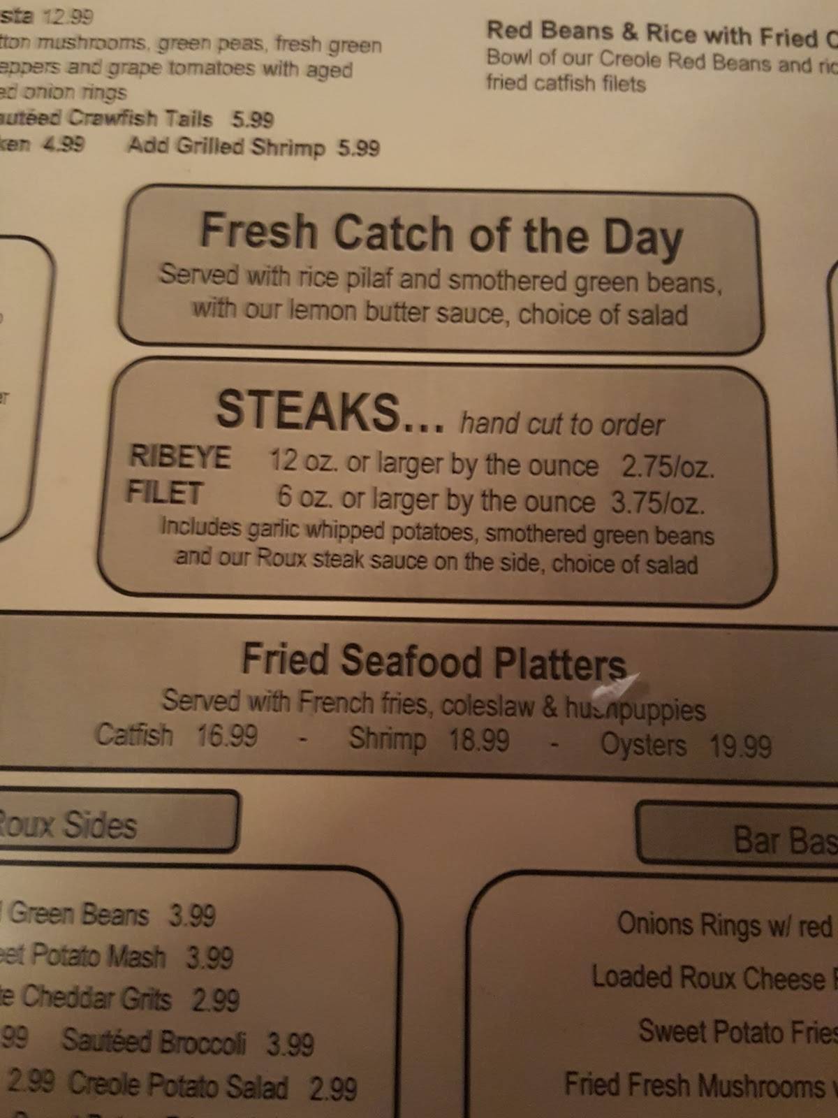 Menu at Roux & Brew Seafood and Steak House pub & bar, Ponchatoula