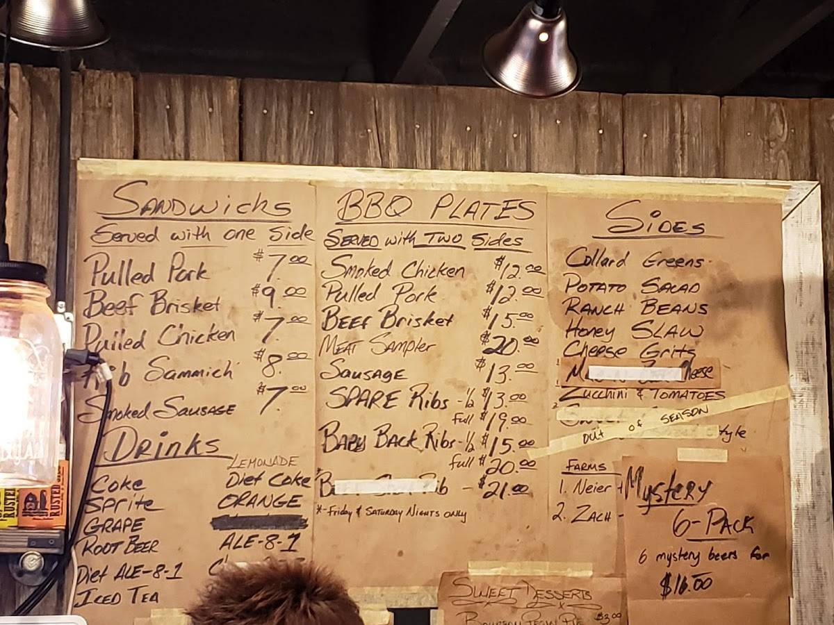 Menu at Rusted Silo Southern BBQ & Brew House, Lizton
