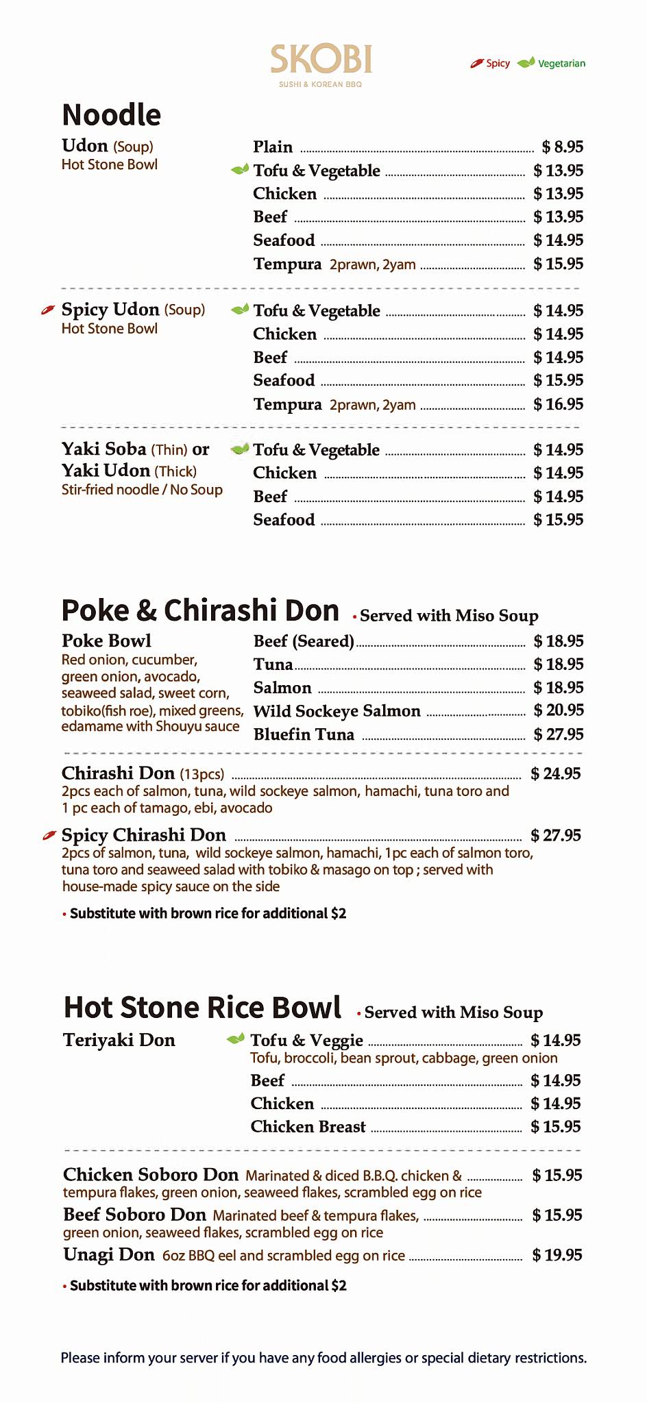 Menu at SKOBI sushi & korean bbq, Langley Township