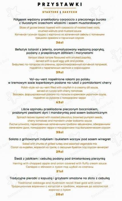 Menu at STOLICA Restauracja Stare Miasto Warszawa starówka kuchnia ...
