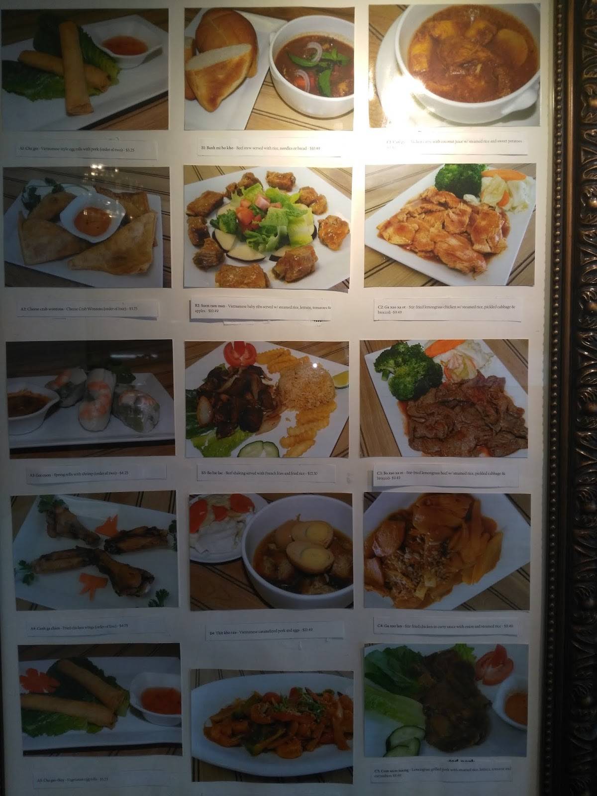 Menu at Saigon Cafe, Lubbock