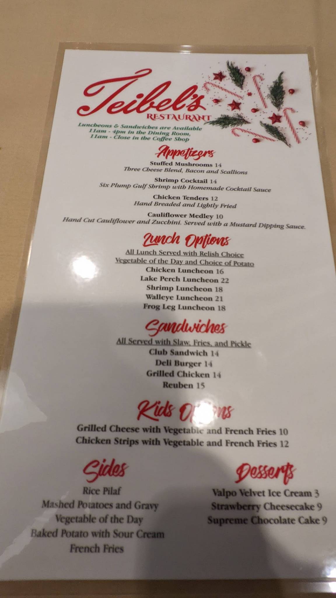 Menu at Teibel's Family Restaurant, Schererville
