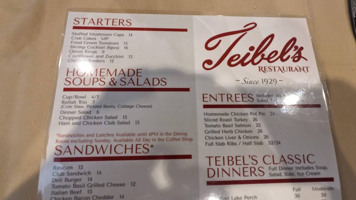 Menu at Teibel's Family Restaurant, Schererville