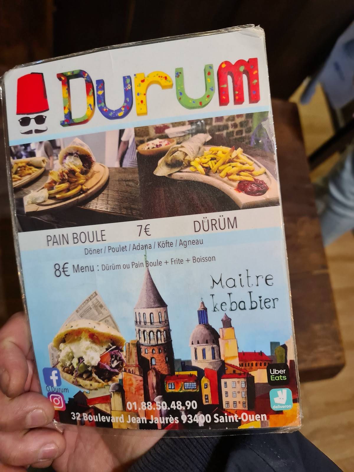 Menu au O Durum restaurant, Saint-Ouen