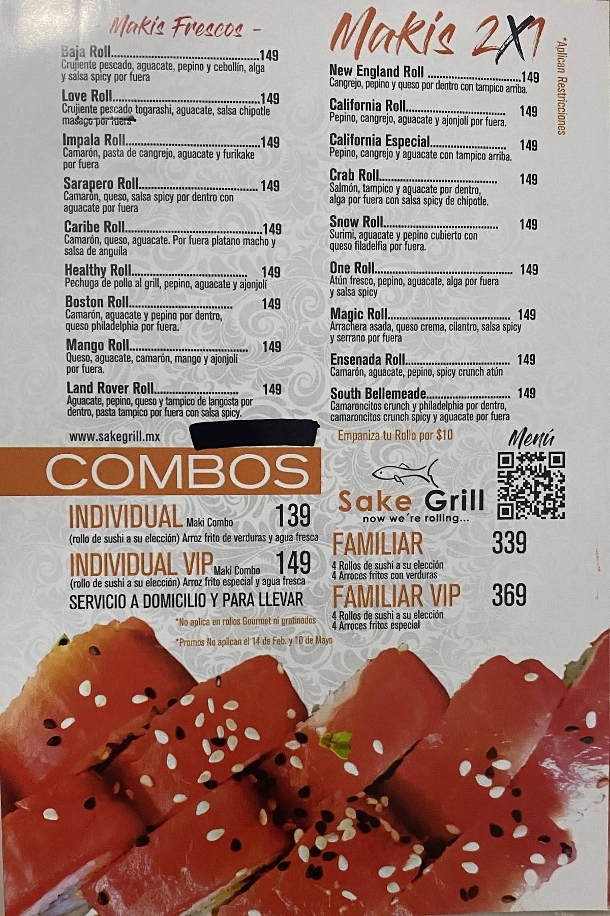 Carta del restaurante Sake Grill, Saltillo, Blvd. Pedro Figueroa 305